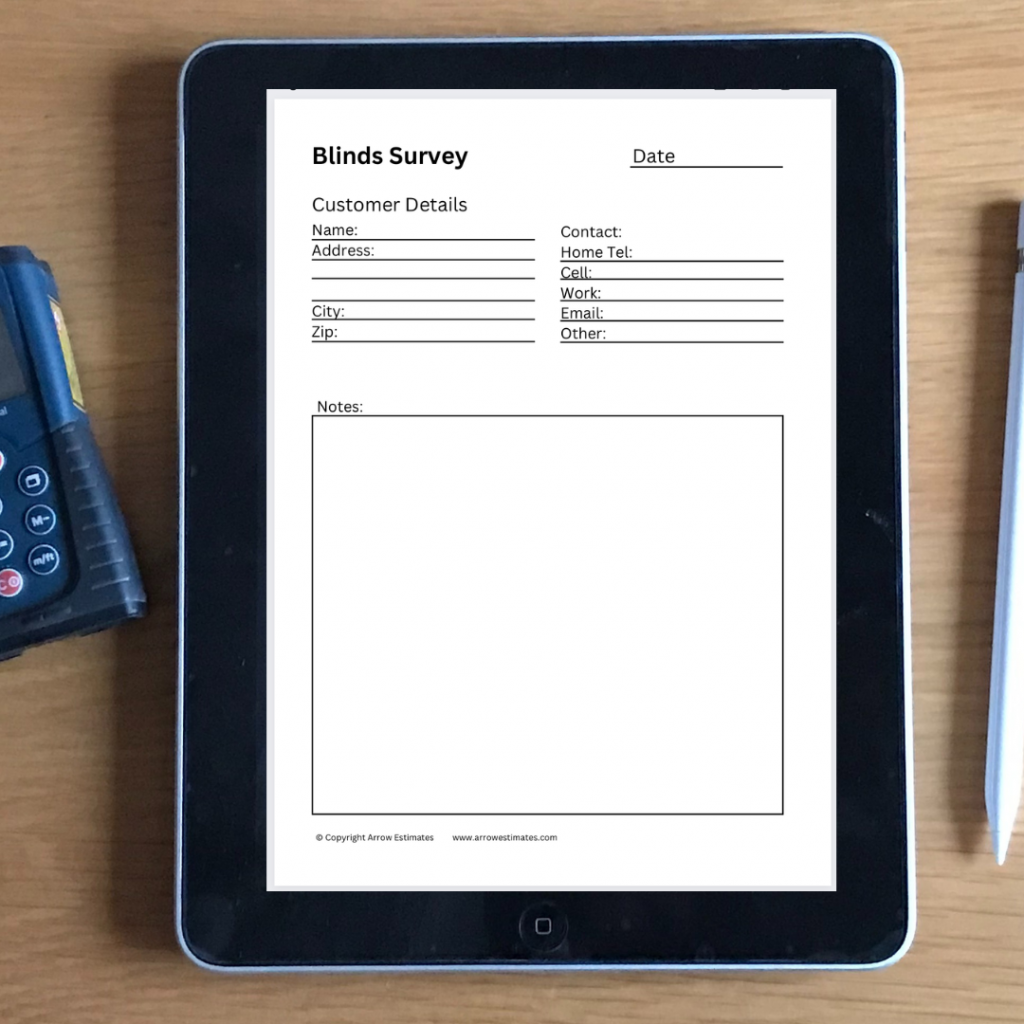 Blinds Survey / Measuring Template - Arrow Estimates