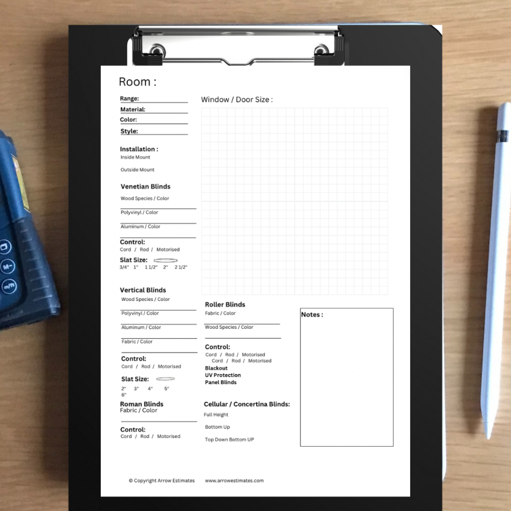 Blinds Survey / Measuring Template - Arrow Estimates